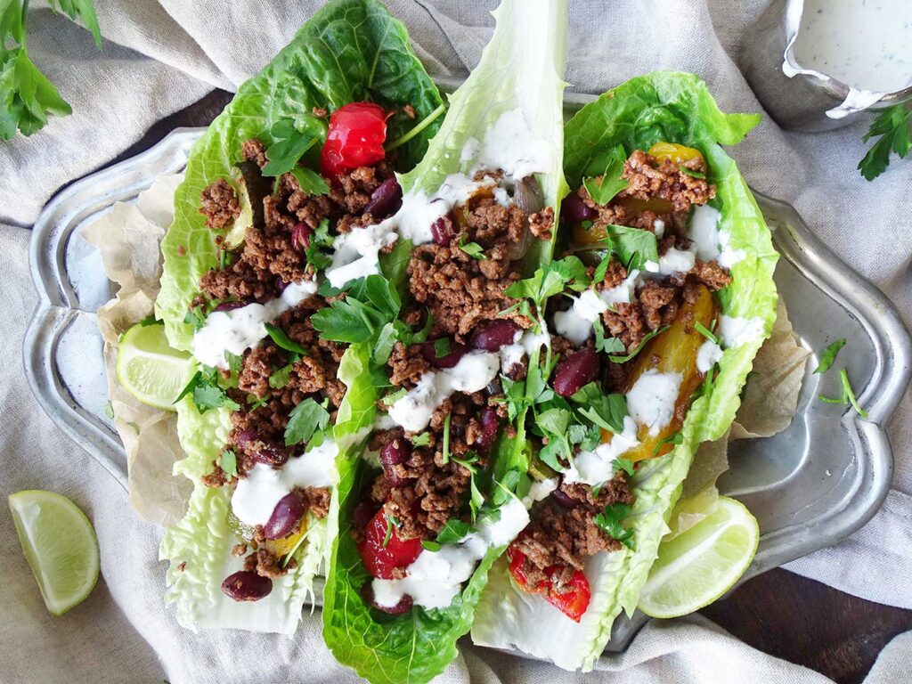 Ground Beef Lettuce Wraps with Creamy Ranch Dressing - Anti Candida Kitchen