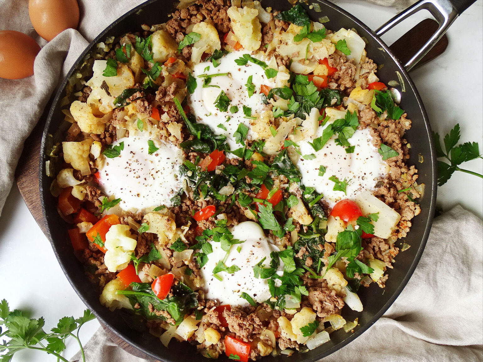 Breakfast Scramble with Ground Beef & Cauliflower - High Protein - Anti ...